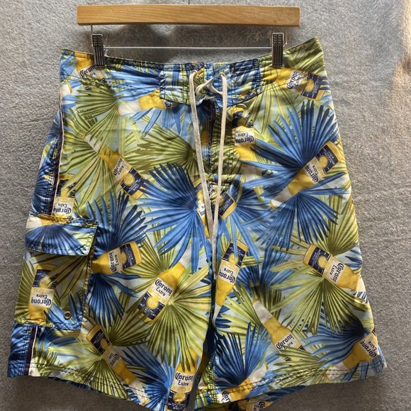 Corona Extra | Swim | Corona Extra Men Sz 34 Swim Trunks Blue Beer Palm ...